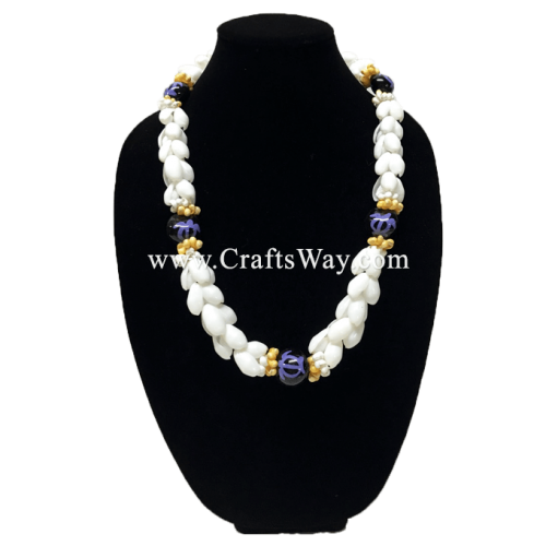 34" Hawaiian White Bubble Shell & Hand Painted Hono Kukui Nut Lei ...