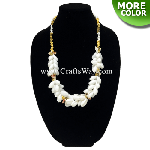 White Bubble Shell & Mongo Shell Lei 34" Long - CraftsWay., LLC